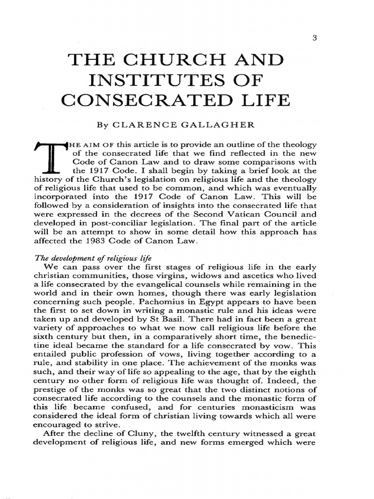 The Church and Institutes of Consecrated Life | PDF | Nun | Spiritual Gift