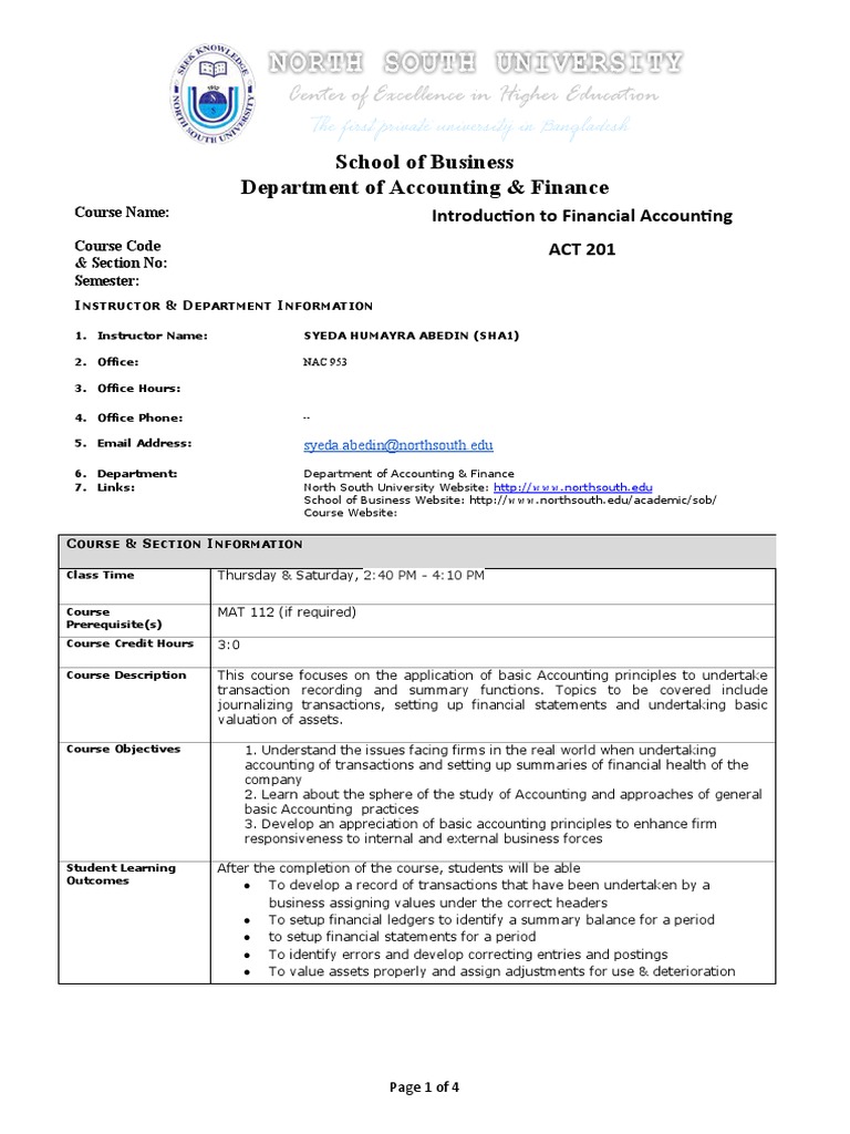Act 201 Course Outline | PDF | Test (Assessment) | Valuation (Finance)