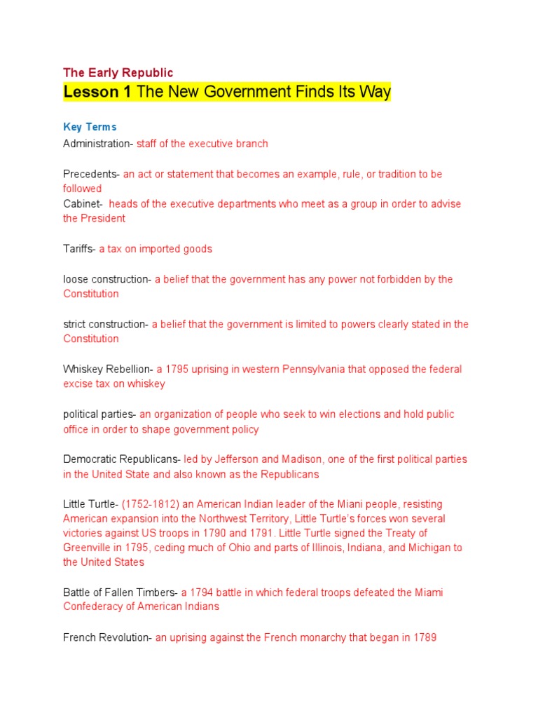 CH.5 Lesson. 1-7 Guided Reading | PDF | Federalist Party | Thomas Jefferson