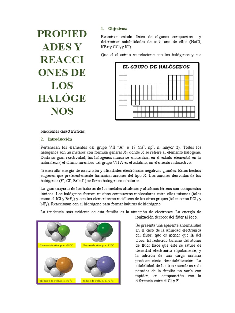 Reacciones de los halógenos y sus propiedades | PDF | Redox | Enlace ...