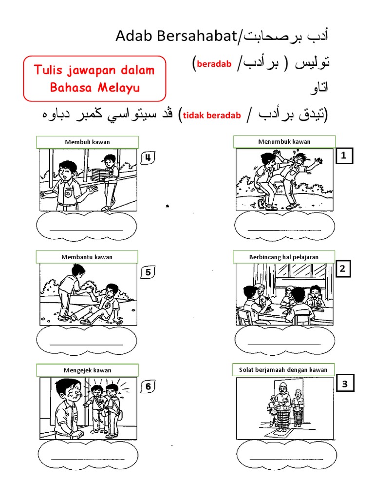 Latihan Adab Bersahabat Tahun 2 | PDF | Seni & Disiplin Bahasa