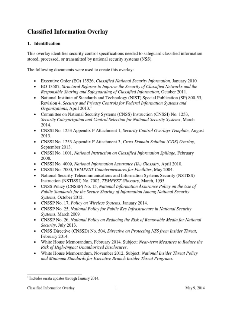 CNSSI 1253 Classified Info Overlay | PDF | Classified Information In ...