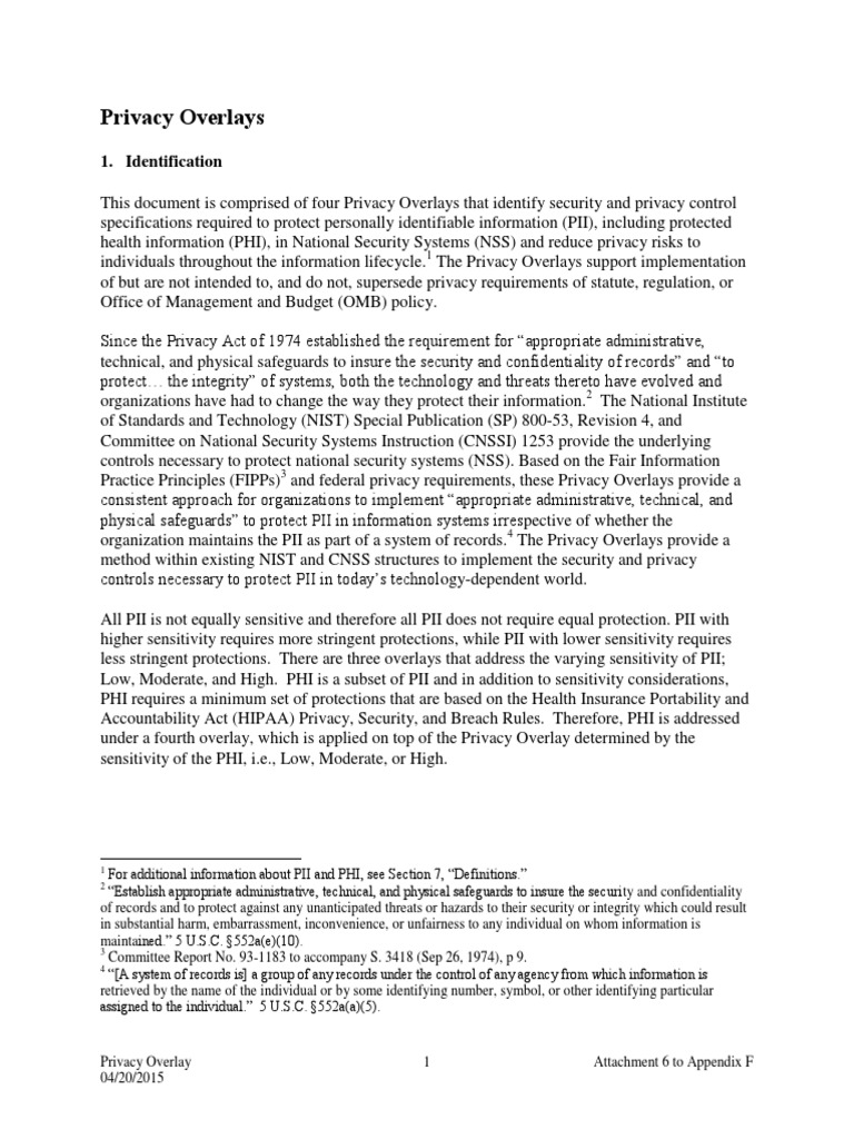 CNSSI-1253F Privacy Overlay | PDF | Health Insurance Portability And ...