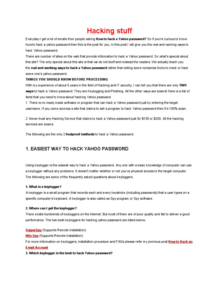 Hacking Stuff: 1. Easiest Way To Hack Yahoo Password | PDF | Phishing ...