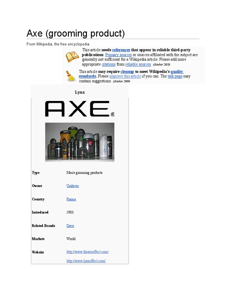 Axe (Grooming Product) : From Wikipedia, The Free Encyclopedia | PDF ...