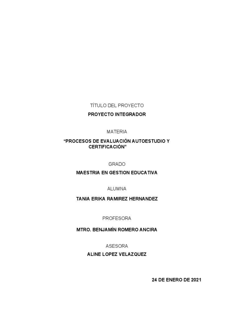 Título Del Proyecto Integrador Enero 2021 | PDF | Evaluación | La ...