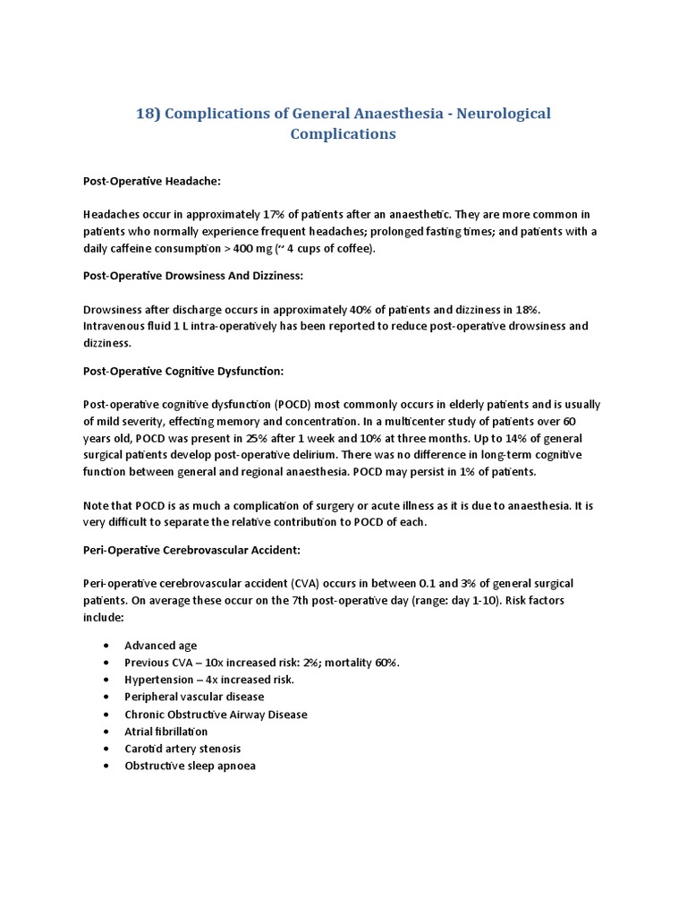 18 Complications of General Anaesthesia Neurological Complications ...