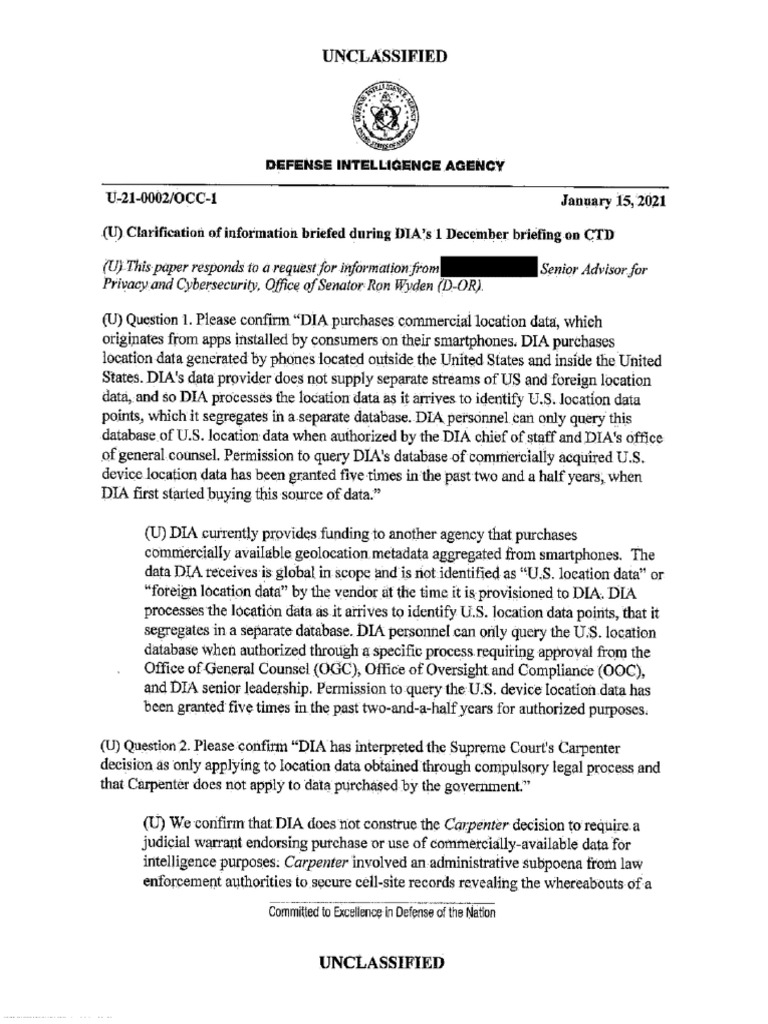 DIA Letter - 012321 | PDF | Defense Intelligence Agency | Classified ...