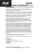 William Shakespeare Biography Questionnaire | PDF