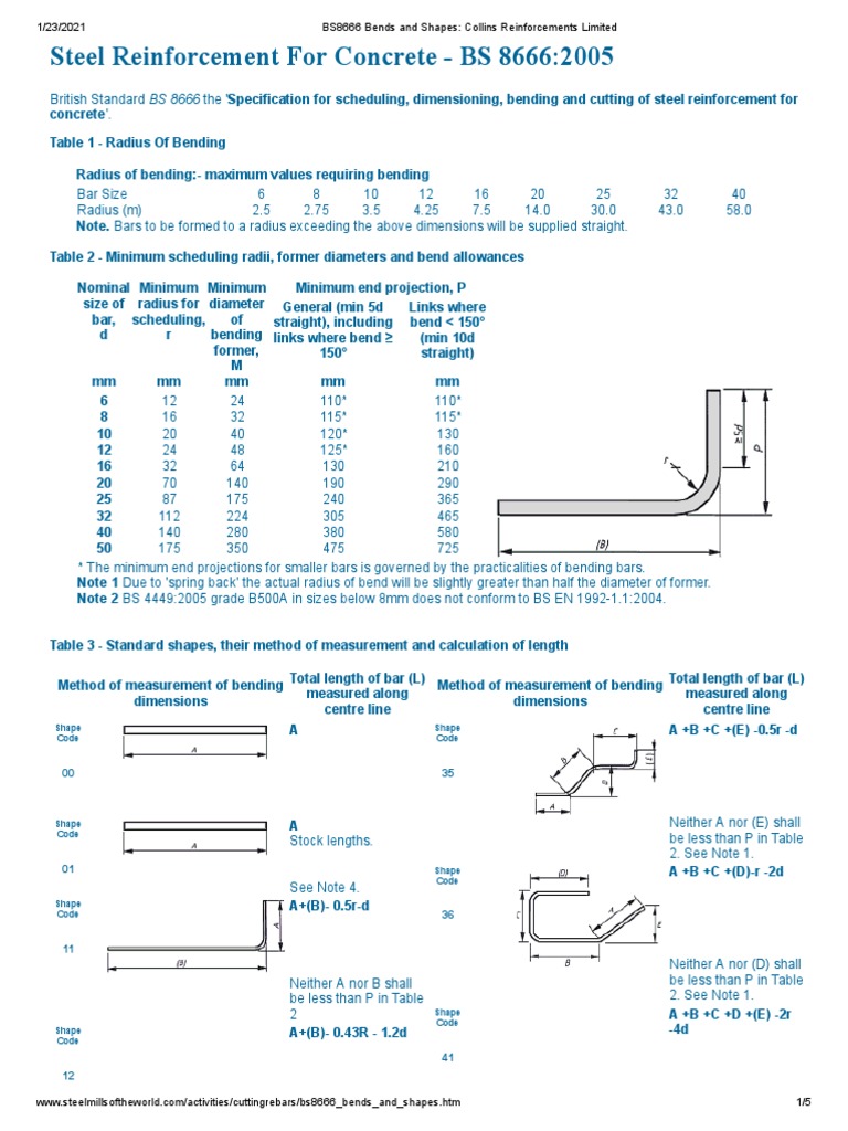 BS8666 Bends and Shapes - Collins Reinforcements Limited | PDF | Angle | Geometry