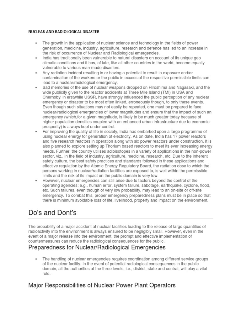 Nuclear and Radiological Disaster | PDF | Nuclear Power | Emergency