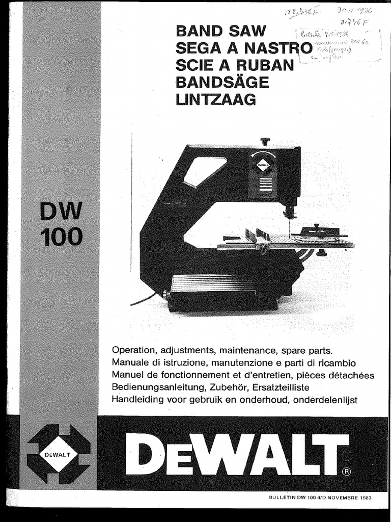 DeWalt DW100 BANDSAW (Libble-Eu) | PDF