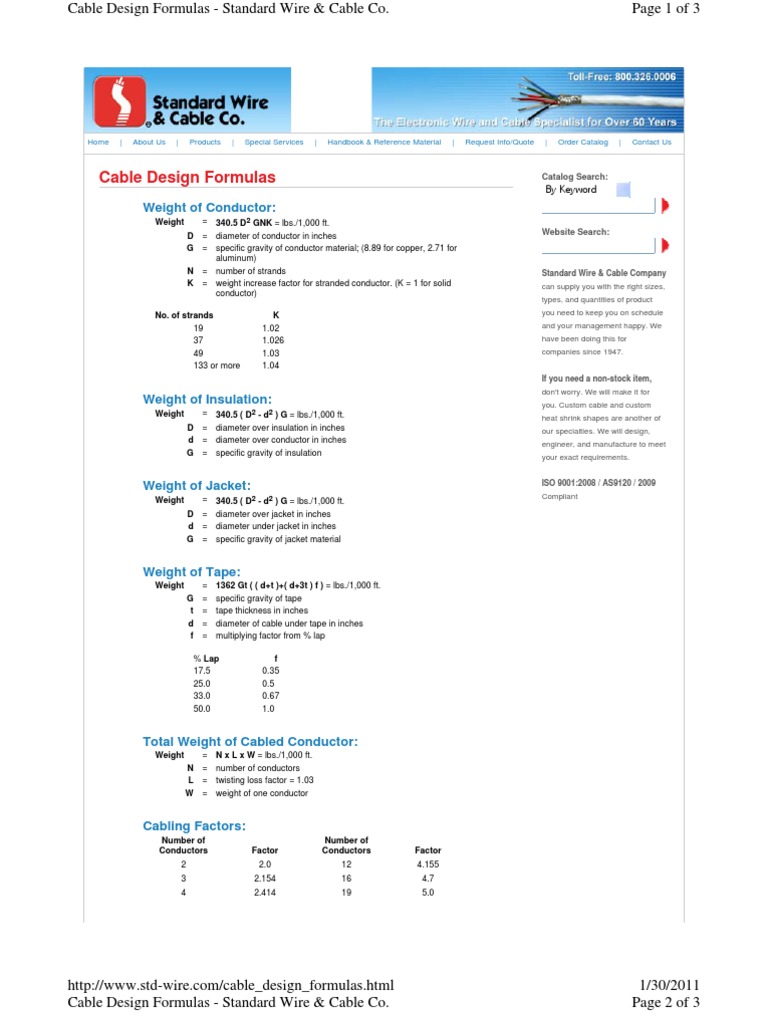Cable Design Formulas | PDF | Wire | Electrical Conductor