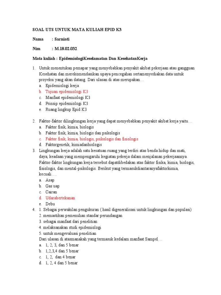 Soal Epidemiologo K3 | PDF