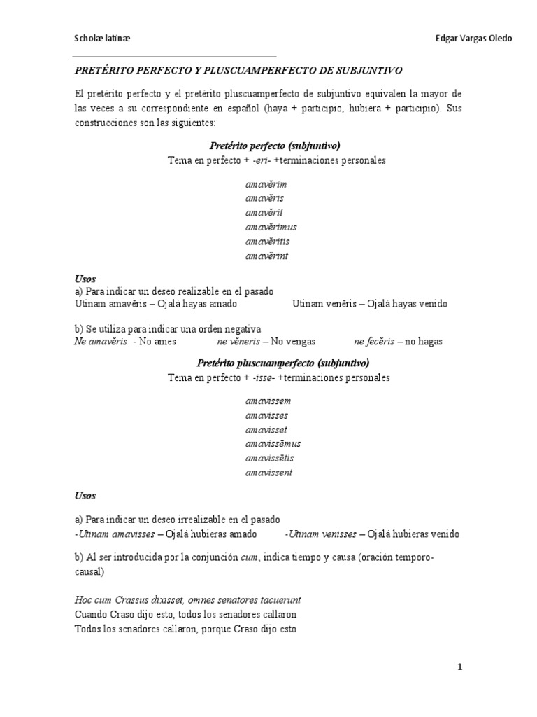 Pretérito Perfecto y Pluscuamperfecto de Subjuntivo | PDF | Morfología ...