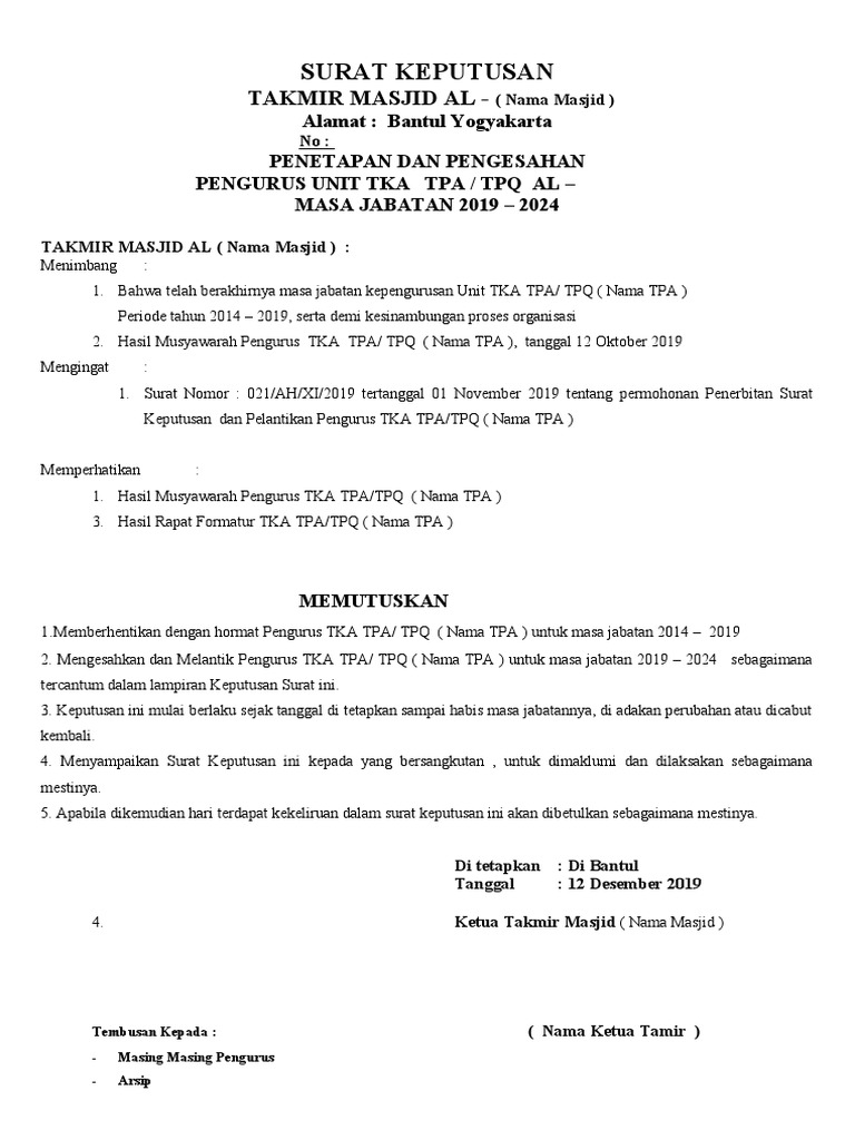 Contoh SK Unit Tpa | PDF
