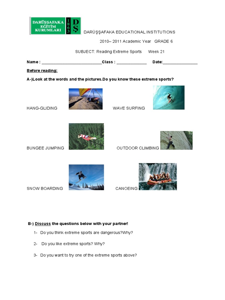 Grade 6 Extreme Sports Reading | PDF | Individual Sports | Outdoor ...