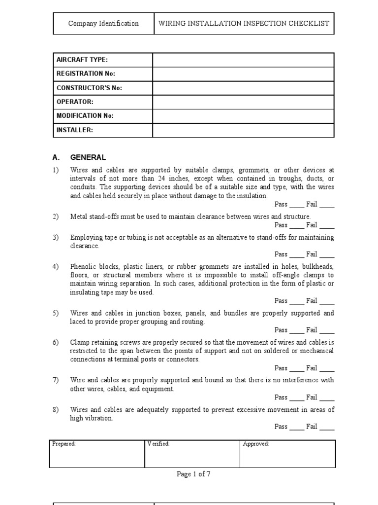Aircraft Wiring Installation Checklist | PDF | Electrical Wiring ...