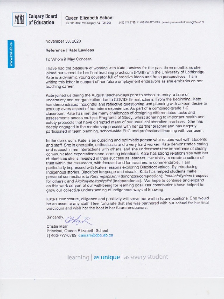 Principal Letter of Reference | PDF