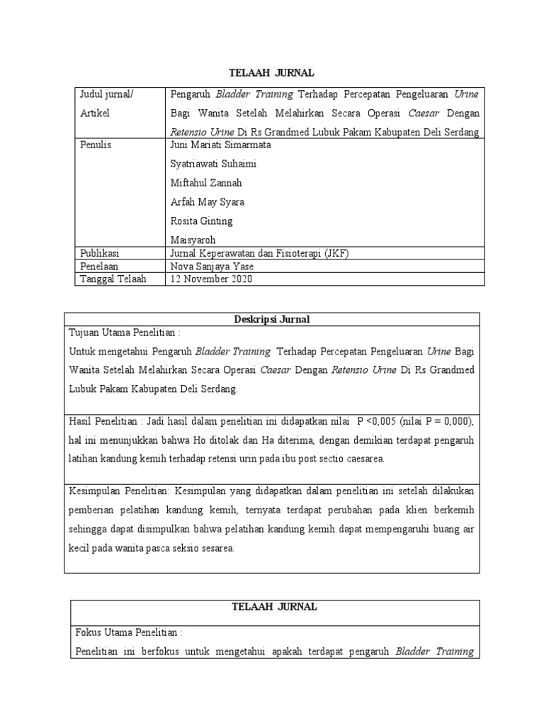 Format Telaah Jurnal Minggu Pertama Nova Sanjay Yase | PDF