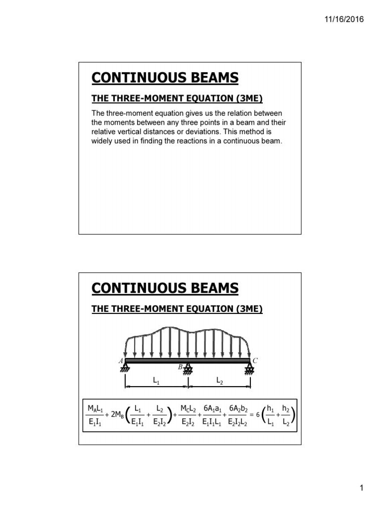 Three-Moment Equation for Continuous Beam Analysis | PDF | Beam ...