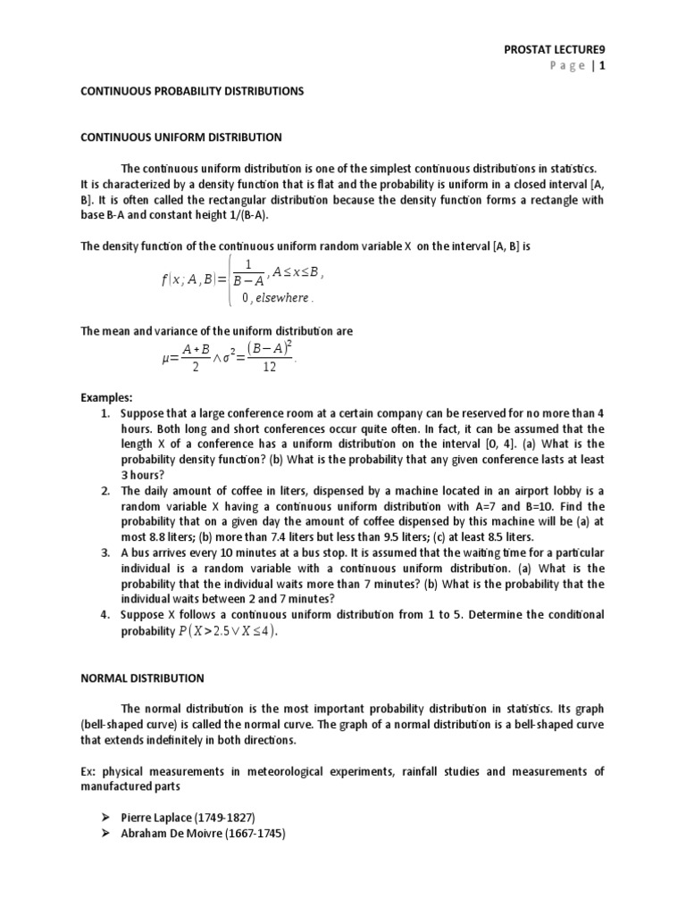 PROSTAT Lecture9 Handouts | PDF | Normal Distribution | Standard Deviation