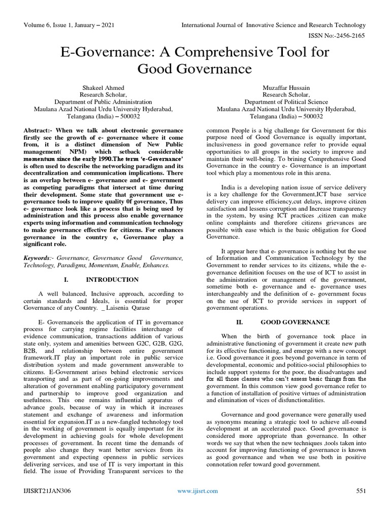E-Governance A Comprehensive Tool For Good Governance | PDF | Good ...