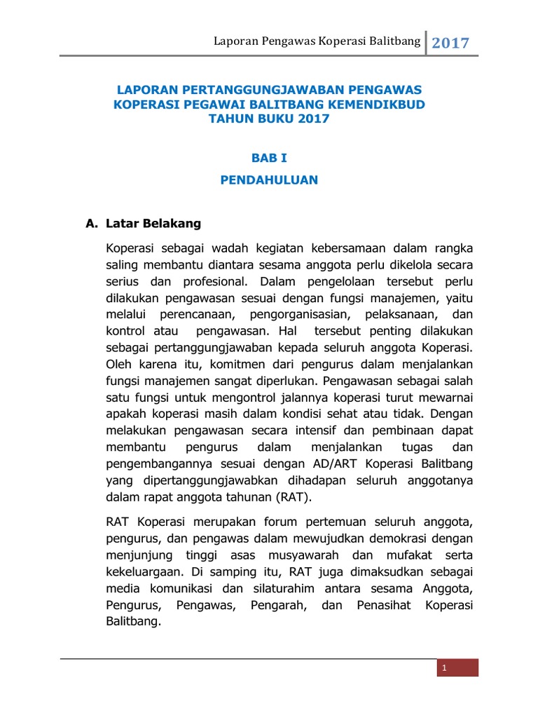 Laporan Pengawas Koperasi Tahun Buku 2017 | PDF