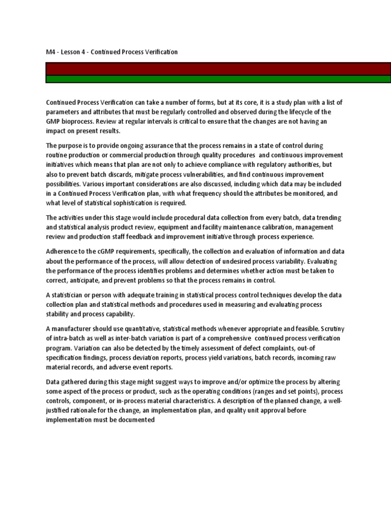 M4 - Lesson 4 - Continued Process Verification | PDF | Verification And ...