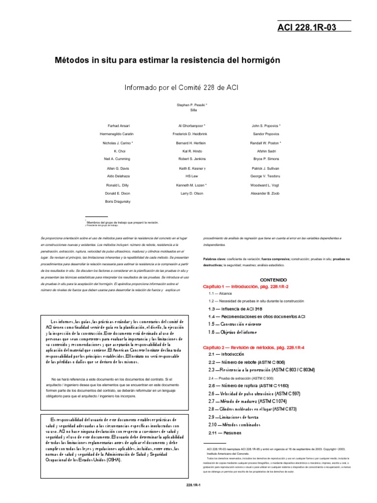 Español ACI 228.1R-03 In-Place Methods To Estimate Concrete Strength ...