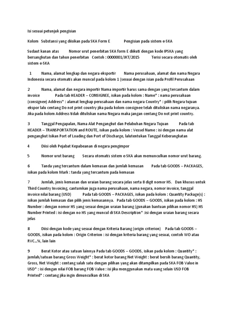 Panduan Pengisian SKA Form E di e-SKA | PDF