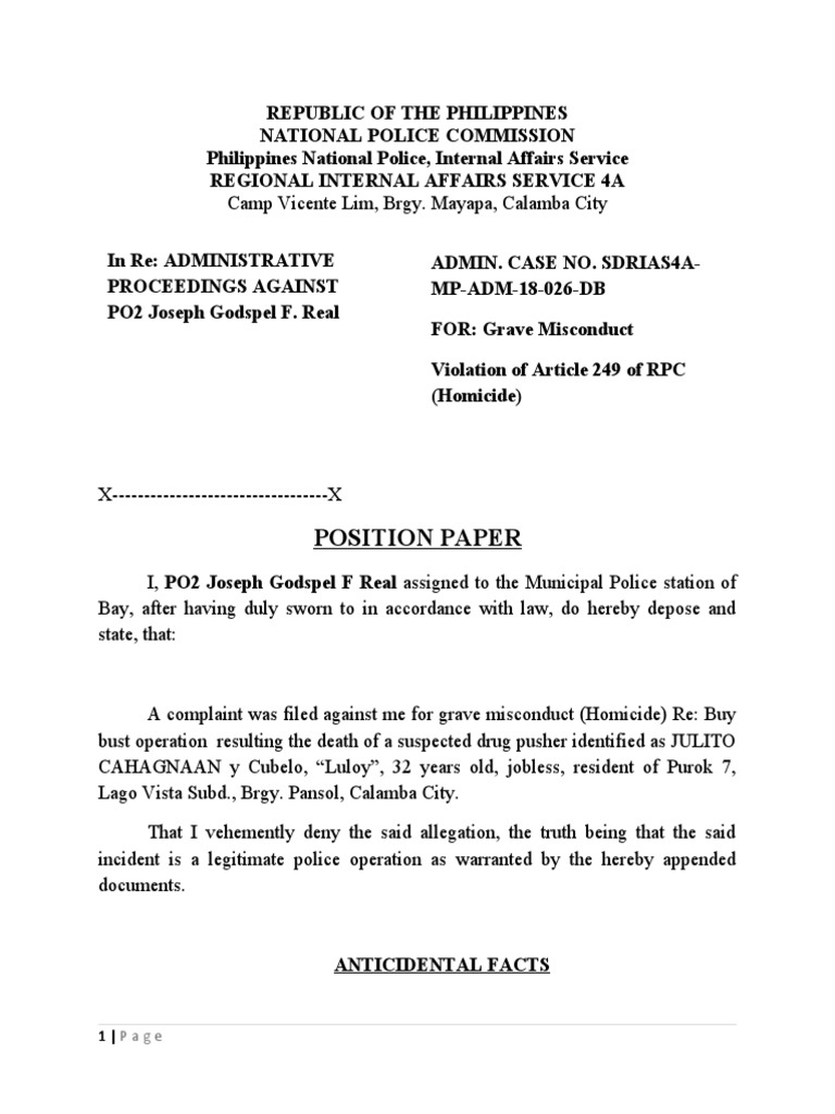 Sgt.-Real, Position Paper | PDF | Police Officer | Applied Ethics