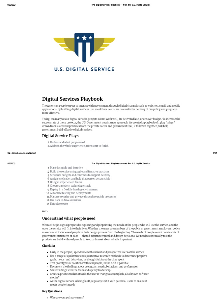 U.S. Digital Services Playbook Guide | PDF | Scrum (Software ...