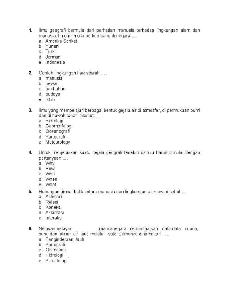 Soal Geo Pas Ganjil X Iis 2020 | PDF