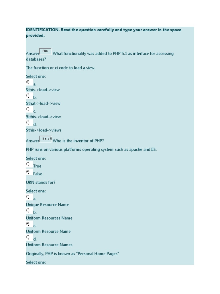 IDENTIFICATION. Read The Question Carefully and Type Your Answer in The ...
