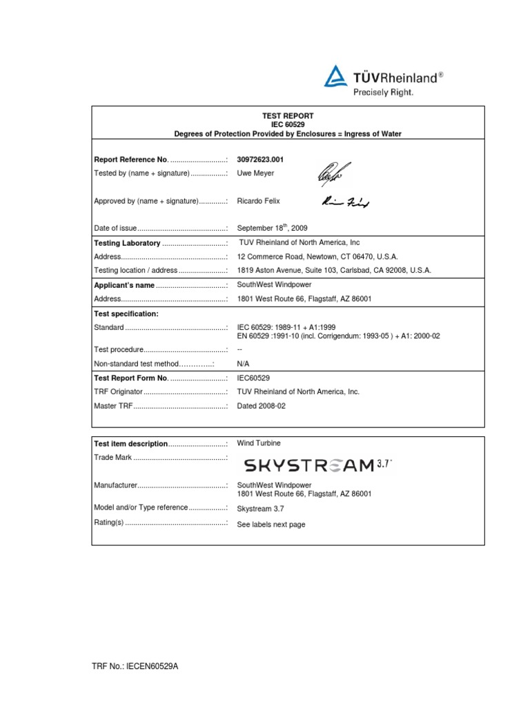 TEST REPORT IEC 60529 Degrees of Protection Provided by Enclosures ...