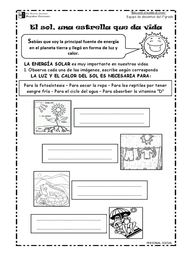 Hojas De Trabajo Sobre Las Partes Del Sol
