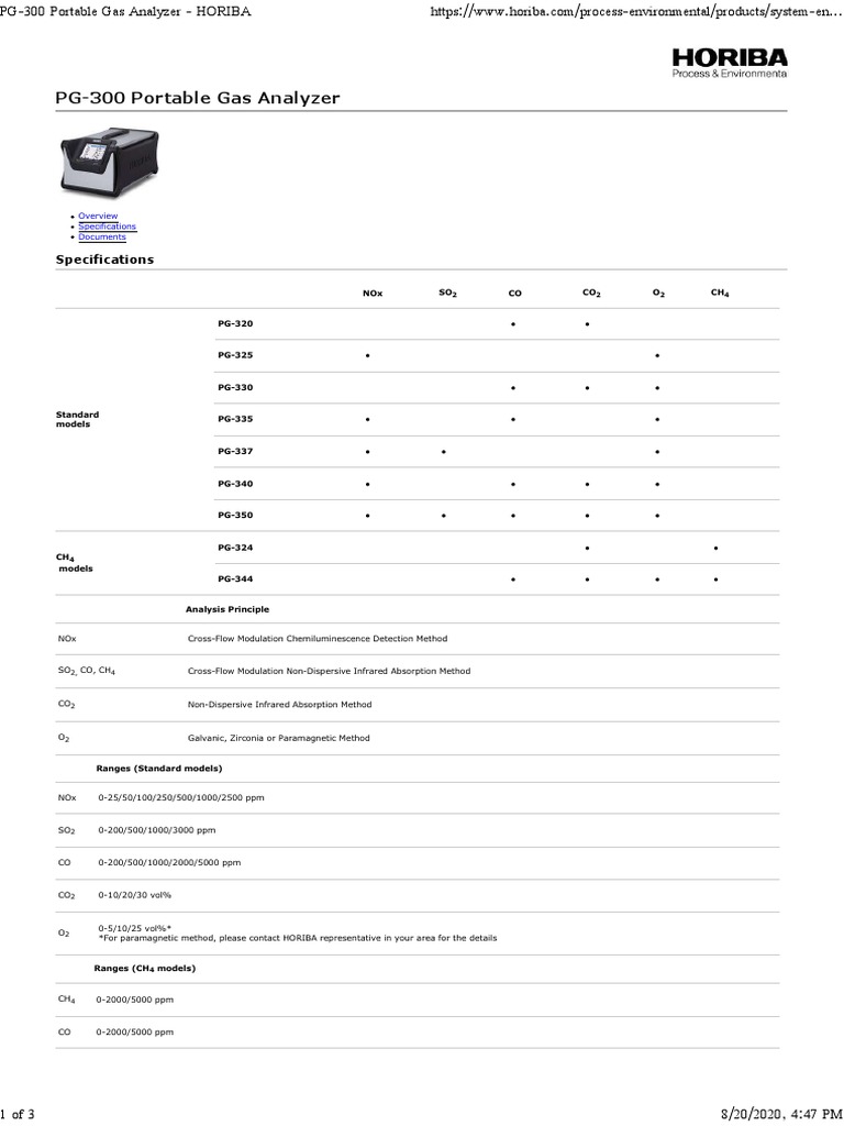PG-300 Portable Gas Analyzer - HORIBA | Download Free PDF | Gases | Chemistry