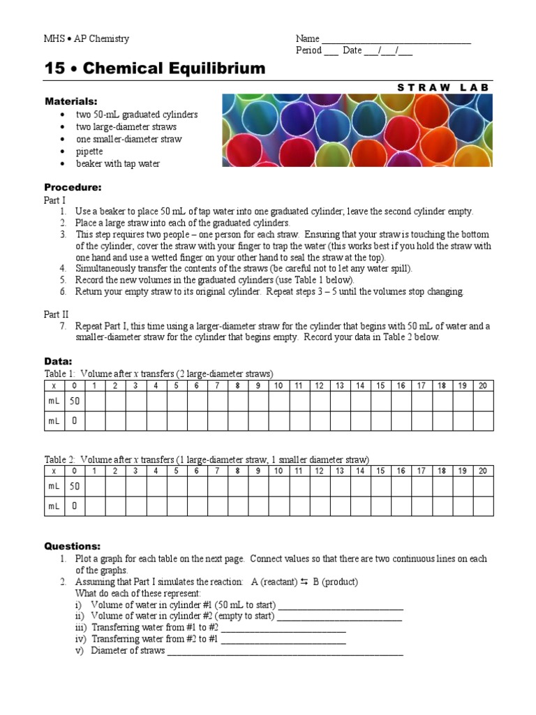 Clwk#1 Lab Ch15 Straws Equil | PDF | Chemical Equilibrium | Chemistry