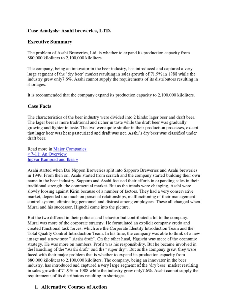 Asahi Case Study | PDF | Brewery | Beer