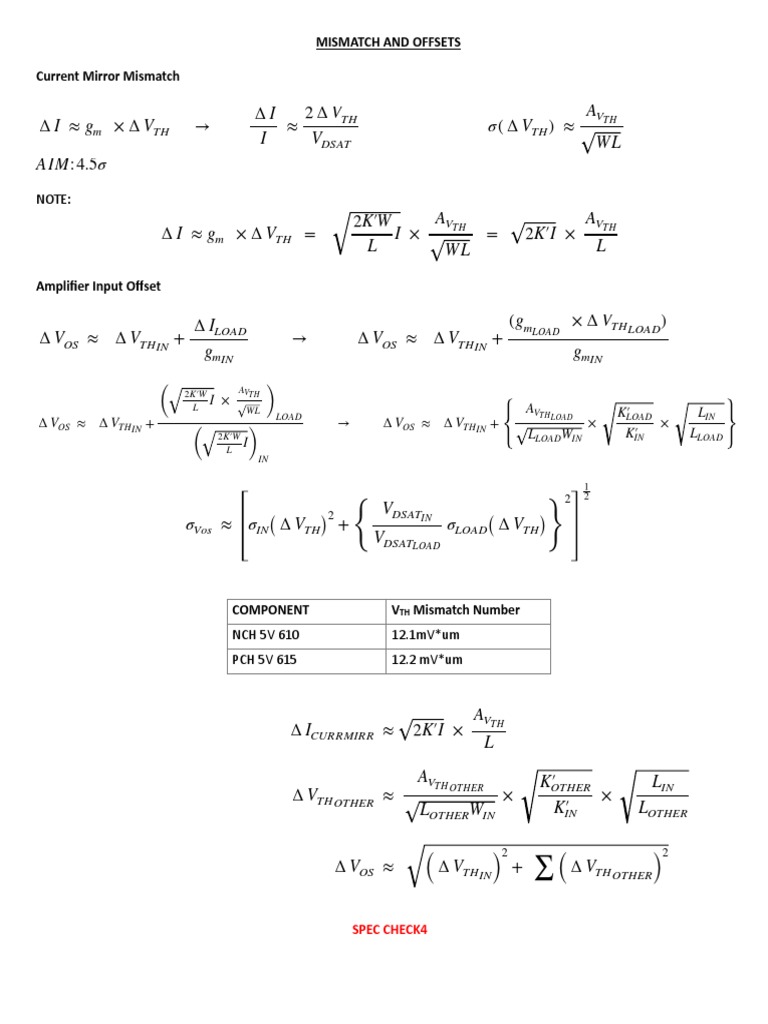 Analog IC Design Mismatch Calculations | PDF | Electronics | Electrical ...