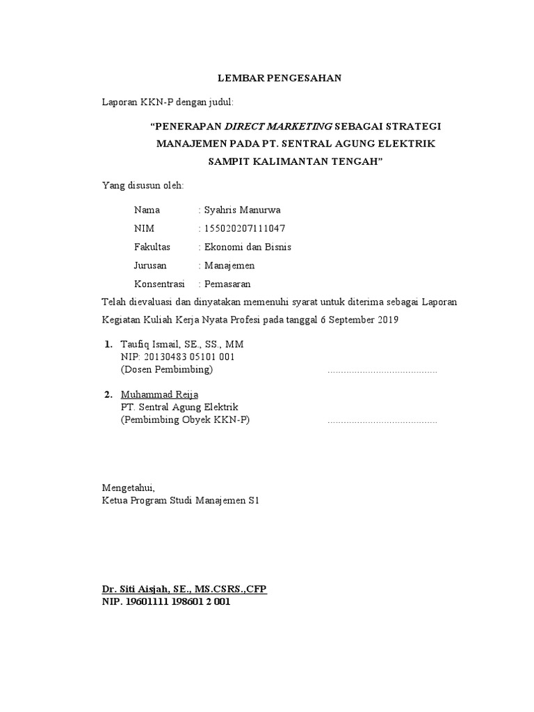 Lembar Pengesahan Daftar Isi Kkn P Syahris Pdf