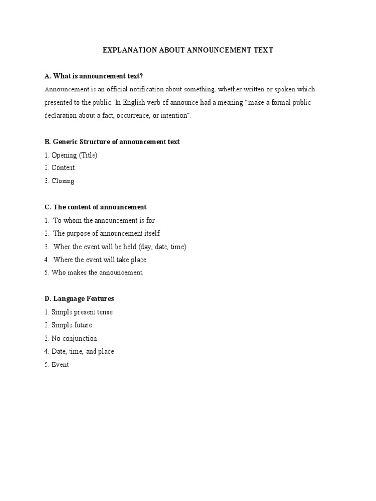 Explanation About Announcement Text | PDF | Audition | Communication