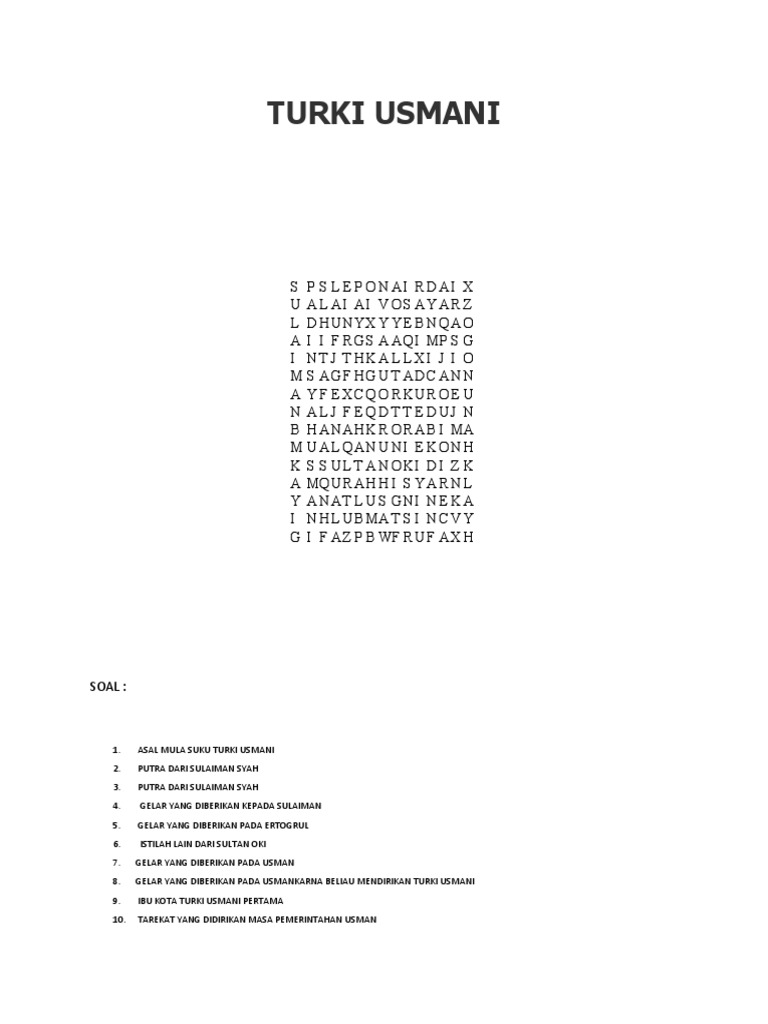 Soal TTS Turki Usmani | PDF