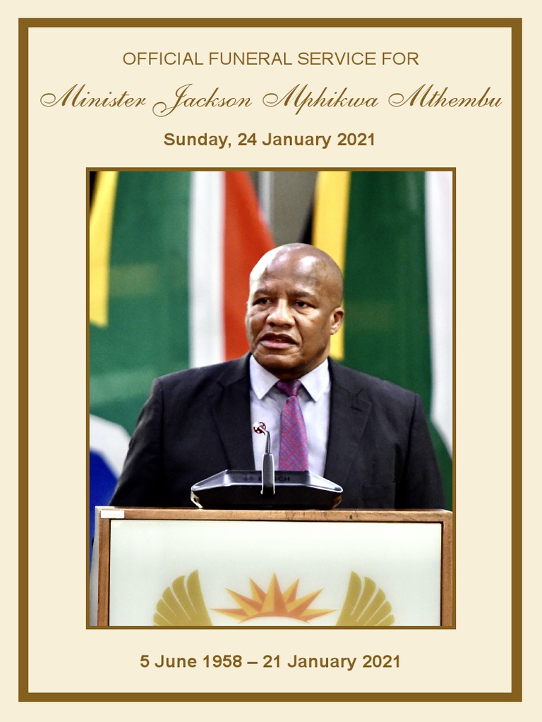 Official Funeral - of Minister Jackson Mphikwa Mthembu | PDF | African ...