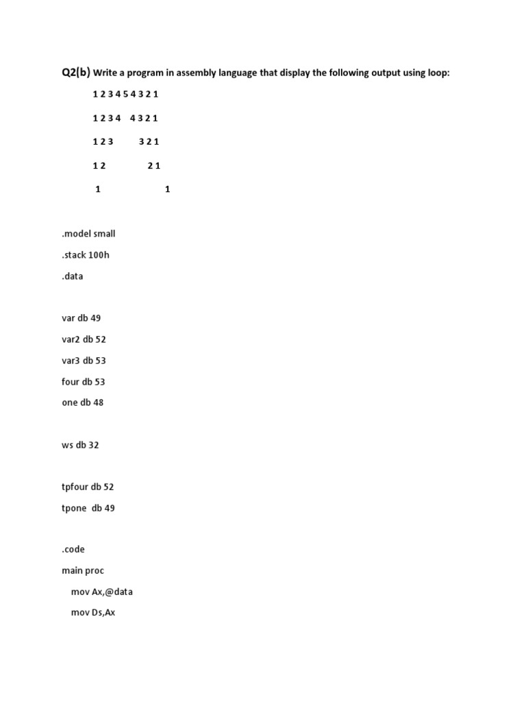 Write A Program in Assembly Language That Display The Following Output Using Loop: 1 2 3 4 5 4 3 ...