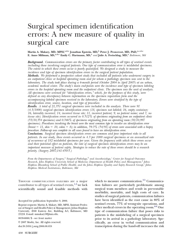 Surgical Specimen Identification | PDF | Surgery | Joint Commission