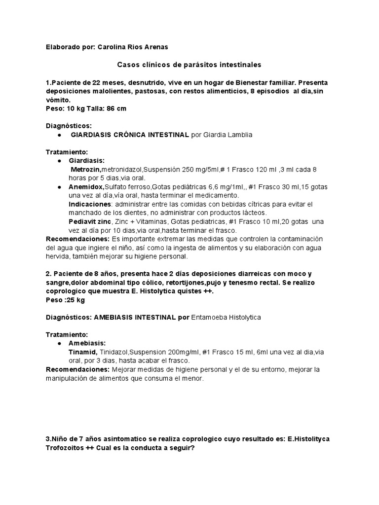 Casos Clinicos de Parasitosis Intestinales | PDF | Diarrea | Rtt