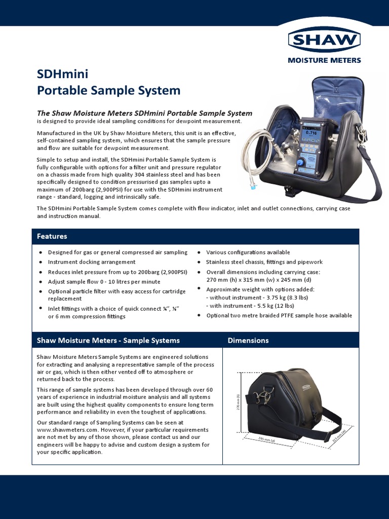 The Shaw Moisture Meters Sdhmini Portable Sample System | PDF | Valve ...