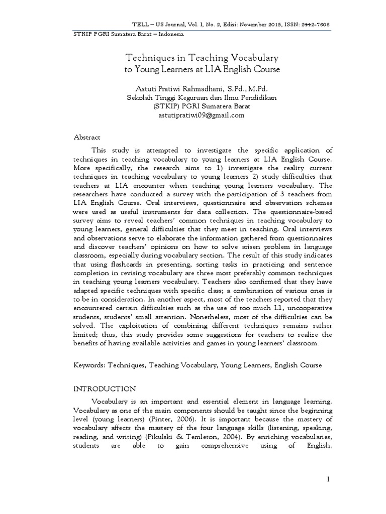 Techniques in Teaching Vocabulary To Young Learners at LIA English ...